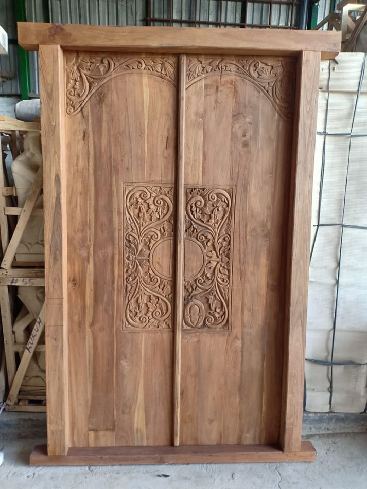 Balinese Natural finish Teak carved Temple door with frame. – That Bali ...